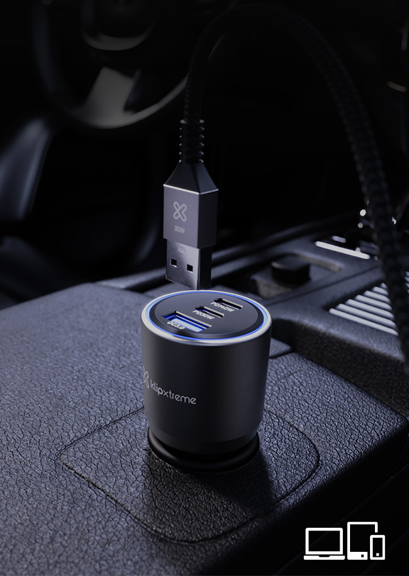 PowerCar 140 | 140W 3-port car charger with USB-C ® & USB-A ports - KCC-140 | Klipxtreme