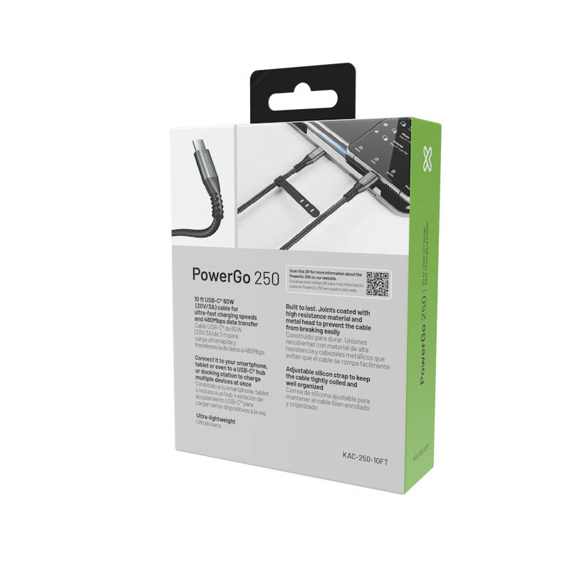 PowerGo 250 | Cable USB-C ® 60W de carga rápida - KAC-250 | Klipxtreme