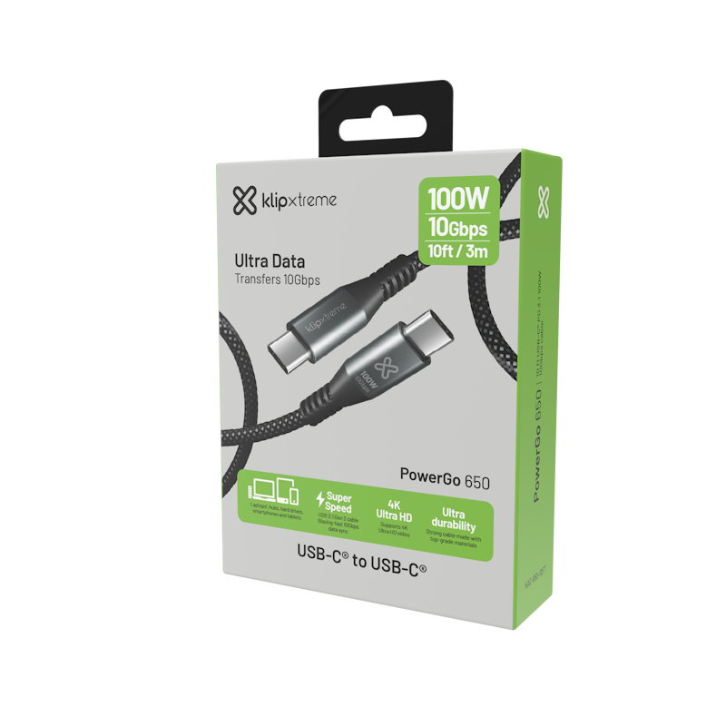 PowerGo 650 | Cable USB-C ® PD 3.1 100W 10Gbps - KAC-650-10FT | Klipxtreme