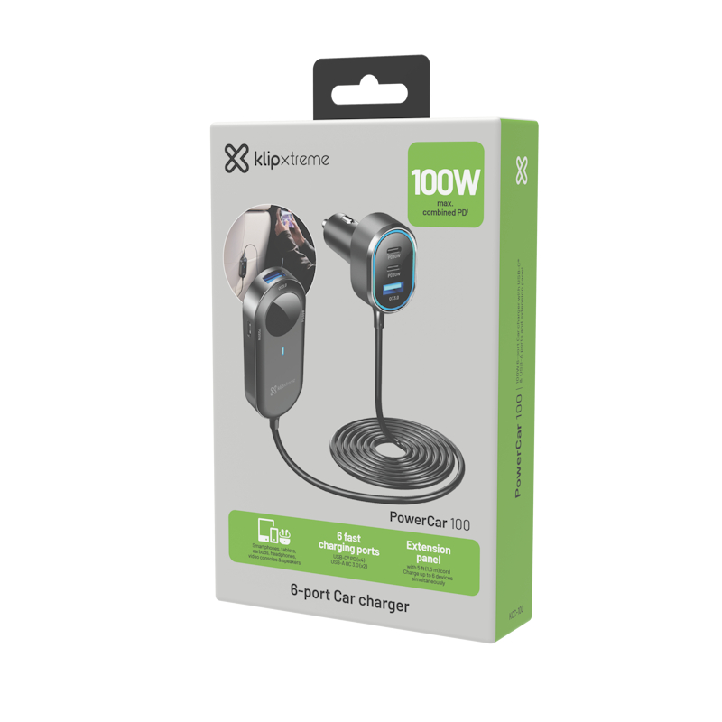 PowerCar 100 | 100W 6-port Car charger with USB-C ® & USB-A ports and ...