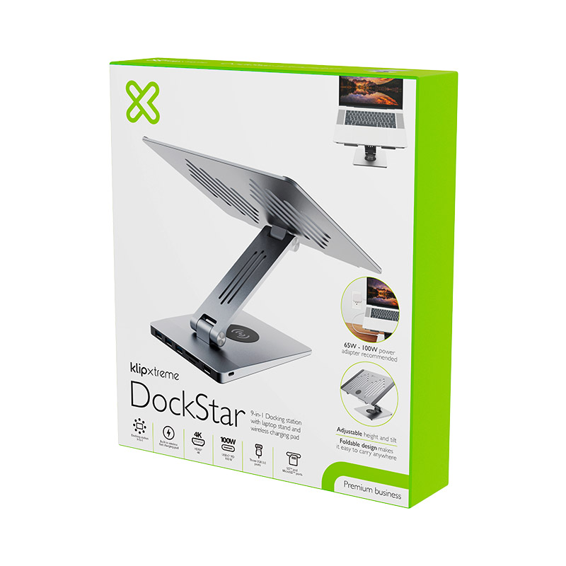 DockStar | 9-in-1 Docking station with laptop stand and wireless charging pad - KDA-500 | Klipxtreme