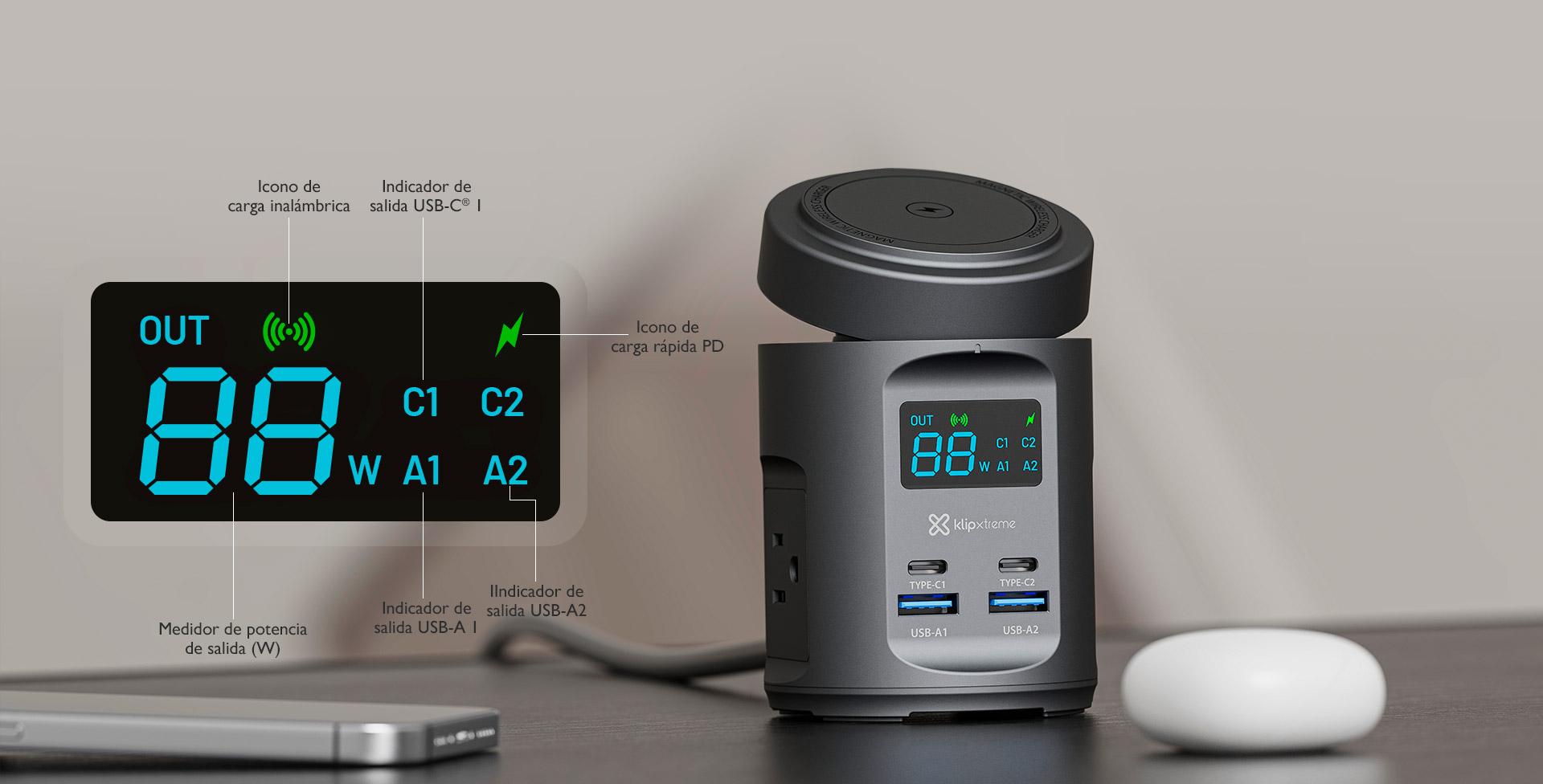 PowerDesk Ultra | Plataforma de carga inalámbrica con estación 7 en 1 ...