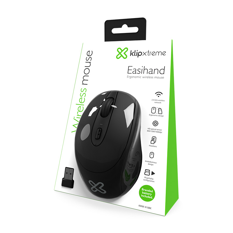 Easihand | Mouse inalámbrico ergonómico - KMW-410BK | Klipxtreme