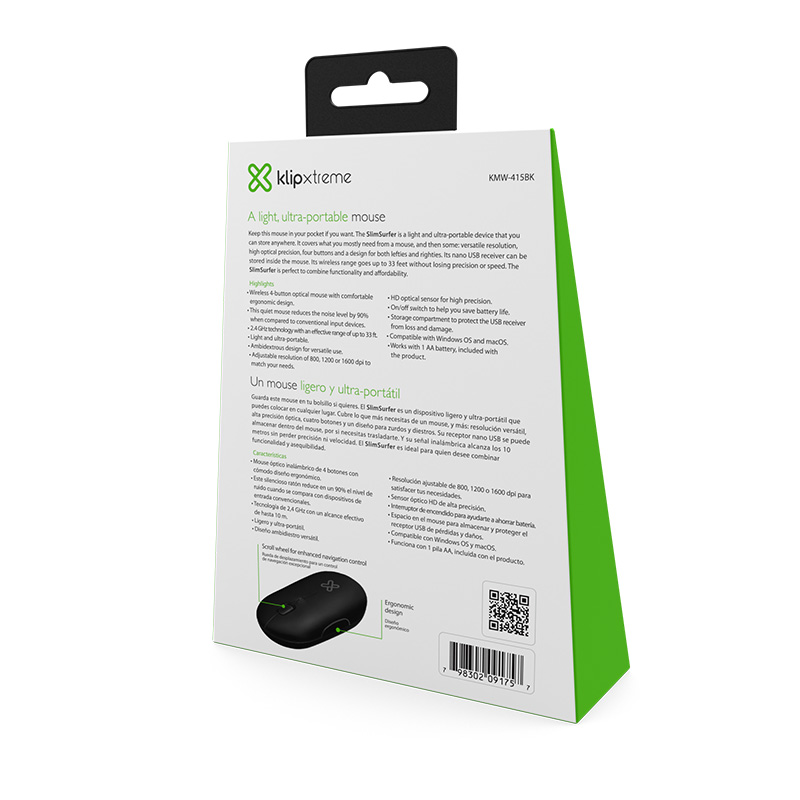 SlimSurfer | Mouse inalámbrico delgado - KMW-415 | Klipxtreme