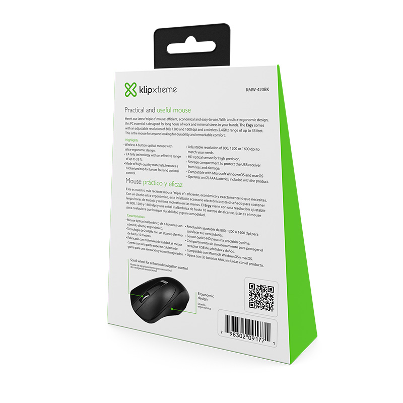Ergy | Mouse inalámbrico ultra-ergonómico - KMW-420BK | Klipxtreme