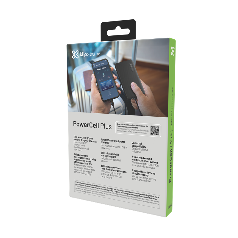 PowerCell Plus | Banco de energía de 10000mAh con 3 puertos - KPB-500 | Klipxtreme
